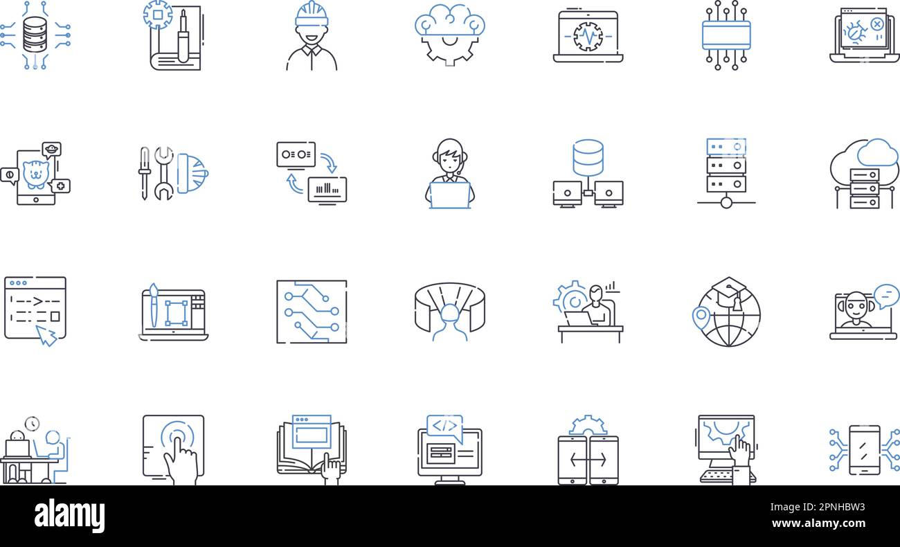 Digital Tool Line Icons Collection Efficiency Automation Productivity Integration