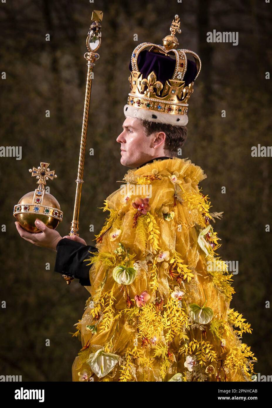 Rupert North wears a majestic robe created using an array of flowers ...