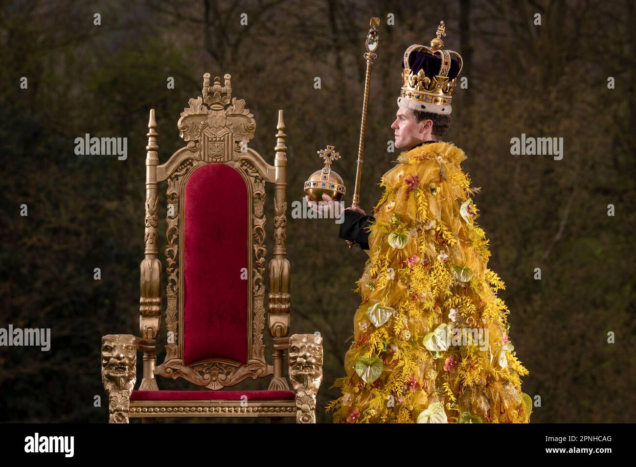 Rupert North wears a majestic robe created using an array of flowers ...