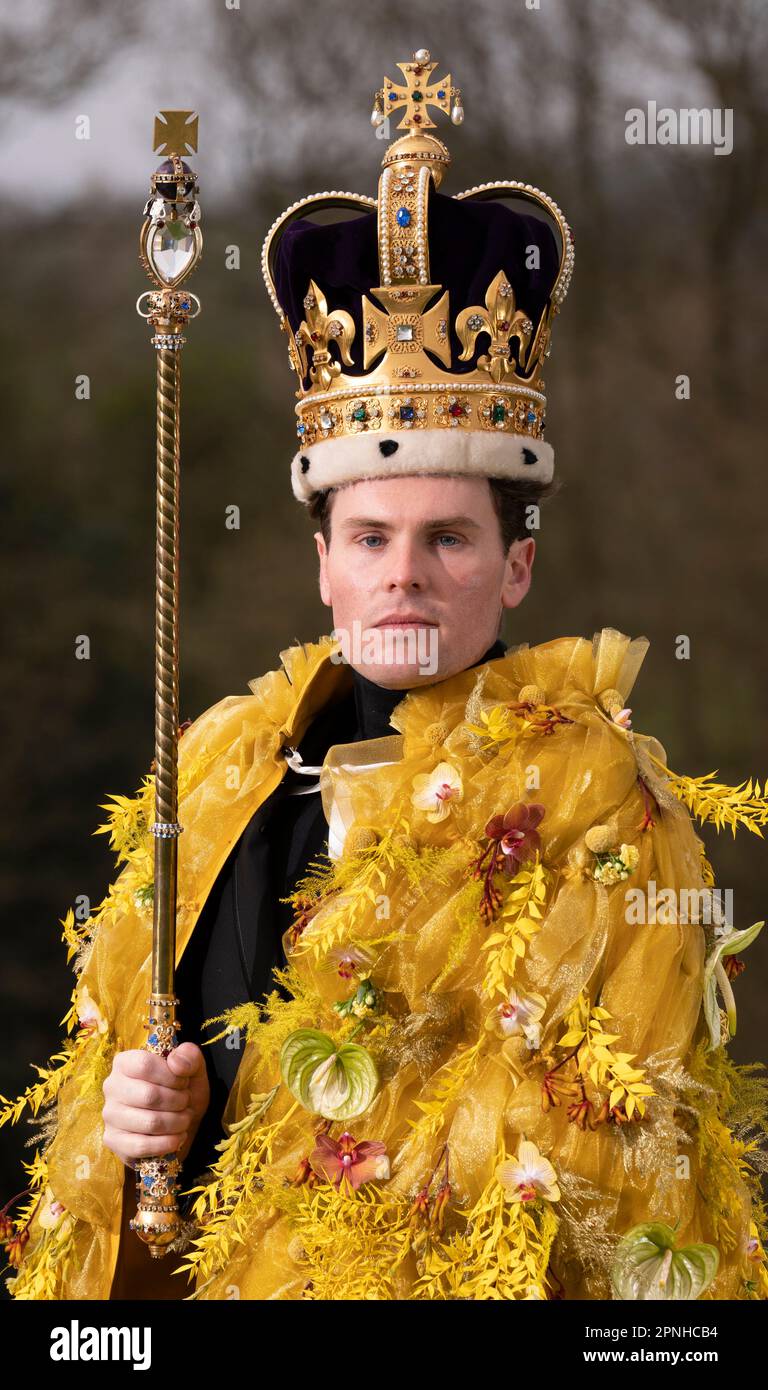 Rupert North wears a majestic robe created using an array of flowers ...
