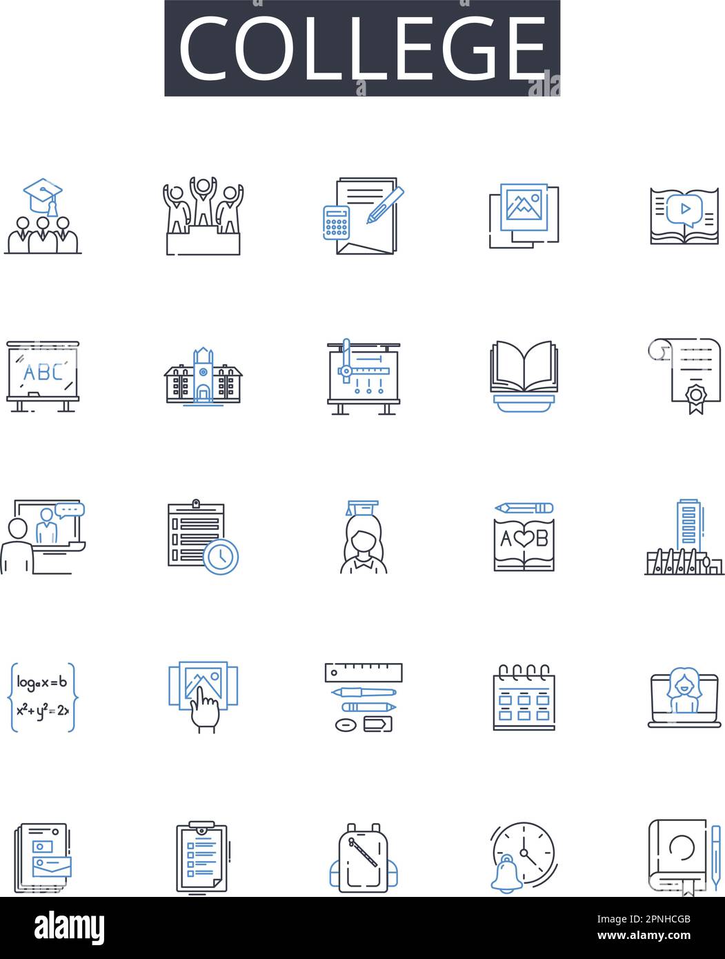 College line icons collection. University, Institute, Academy, School, Campus, Learning ...