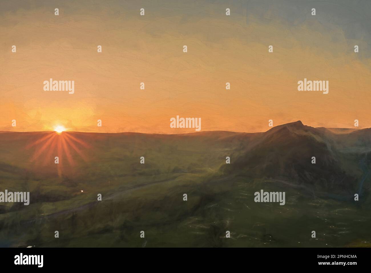 Digital painting of a sunset on Parkhouse Hill and Chrome Hill from ...