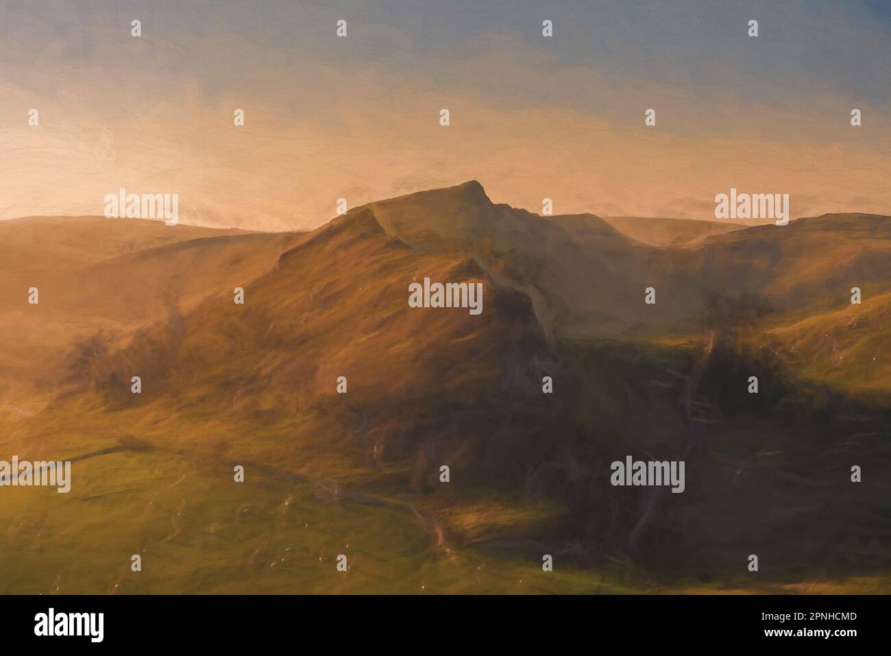 Digital painting of a sunset on Parkhouse Hill and Chrome Hill from ...