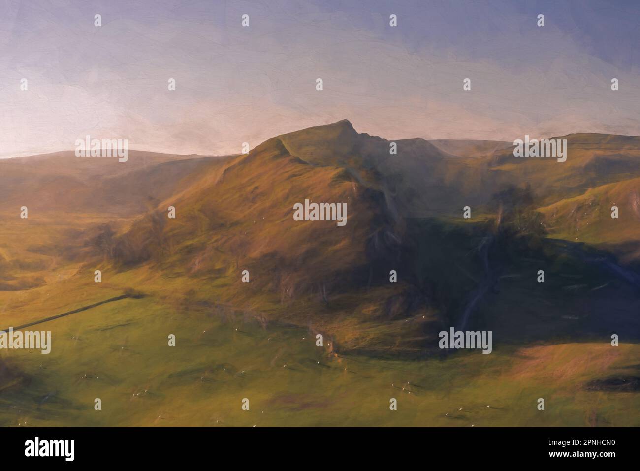 Digital painting of a sunset on Parkhouse Hill and Chrome Hill from ...