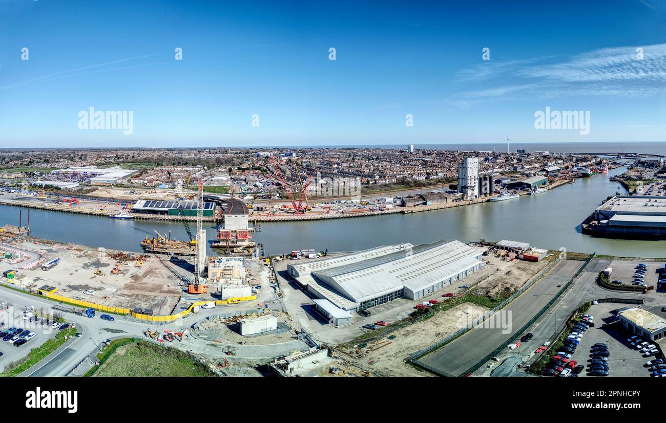 4th April 2023. Lowestoft, Suffolk. Lowestoft's Gull Wing bridge under ...