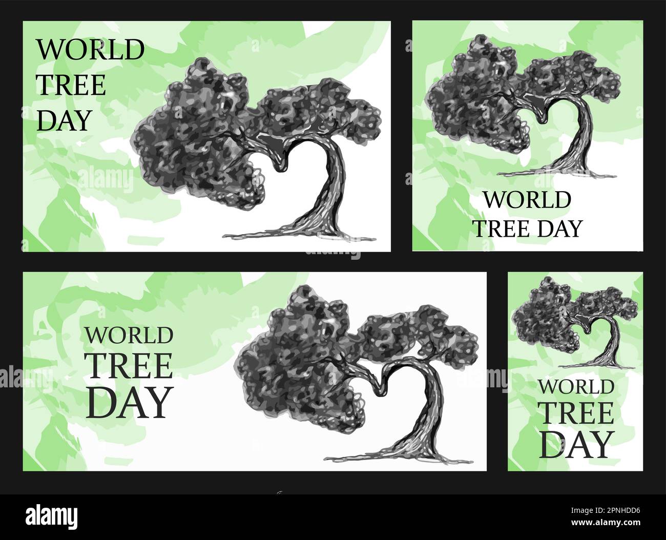 Congratulatory banner for WORLD Tree Day. Tree planting day. Pencil ...
