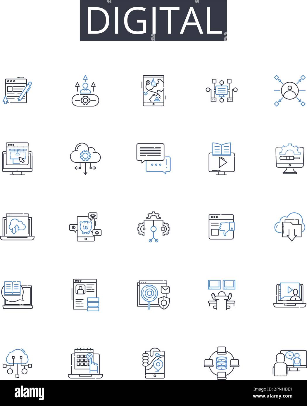 Digital line icons collection. Online, Electronic, Virtual, Cyber, Technological, Automated ...