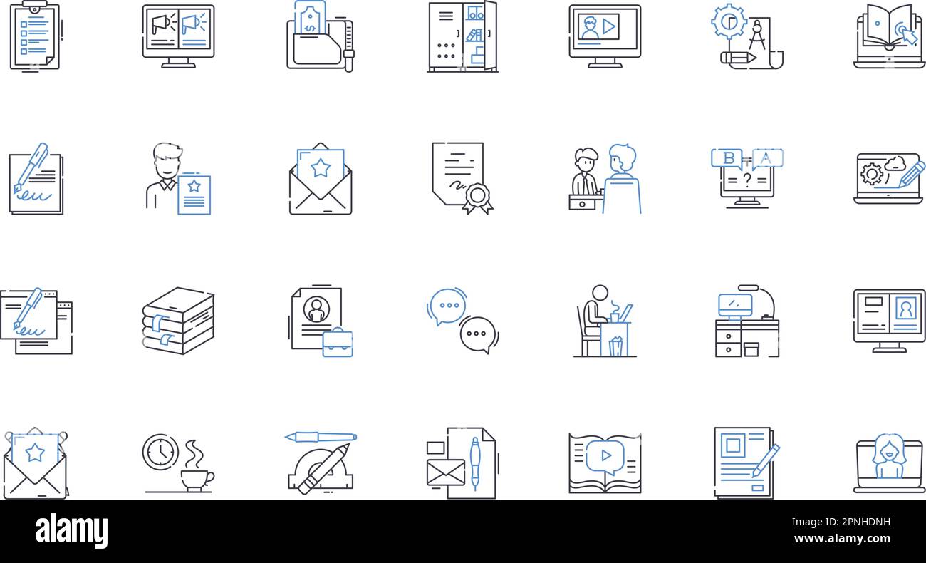 Communications writing line icons collection. Clarity, T, Precision ...