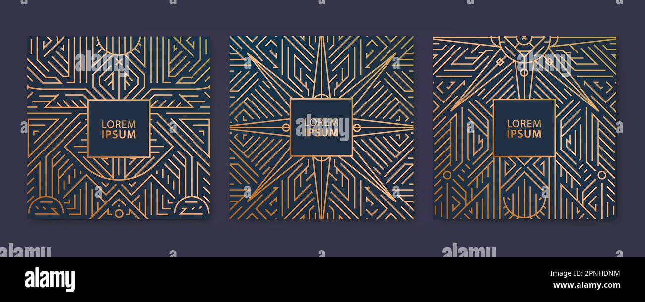 Vector set of luxury cover templates, square line art deco patterns ...