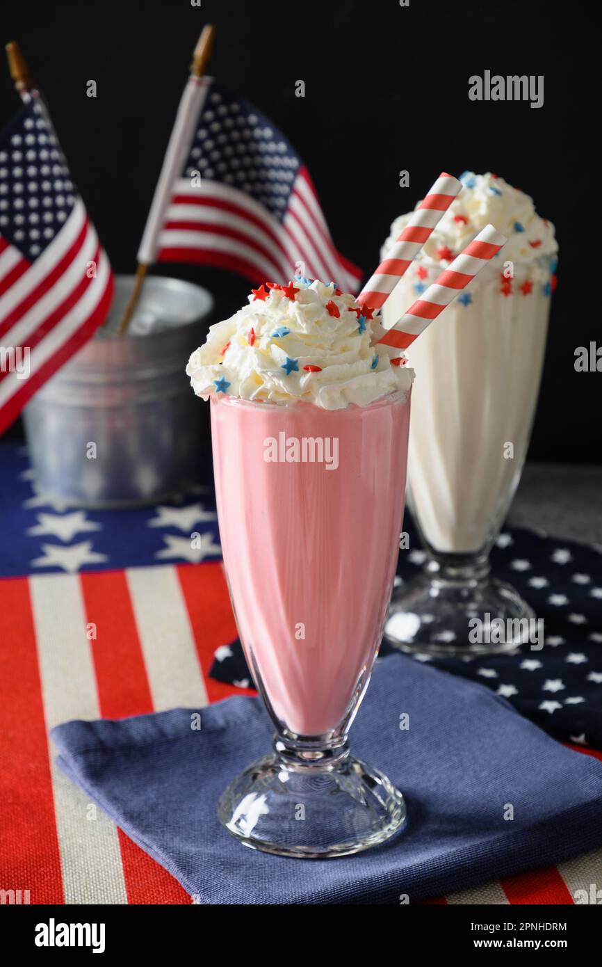 Strawberry milkshake for Patriotic Independence Day in USA on black ...