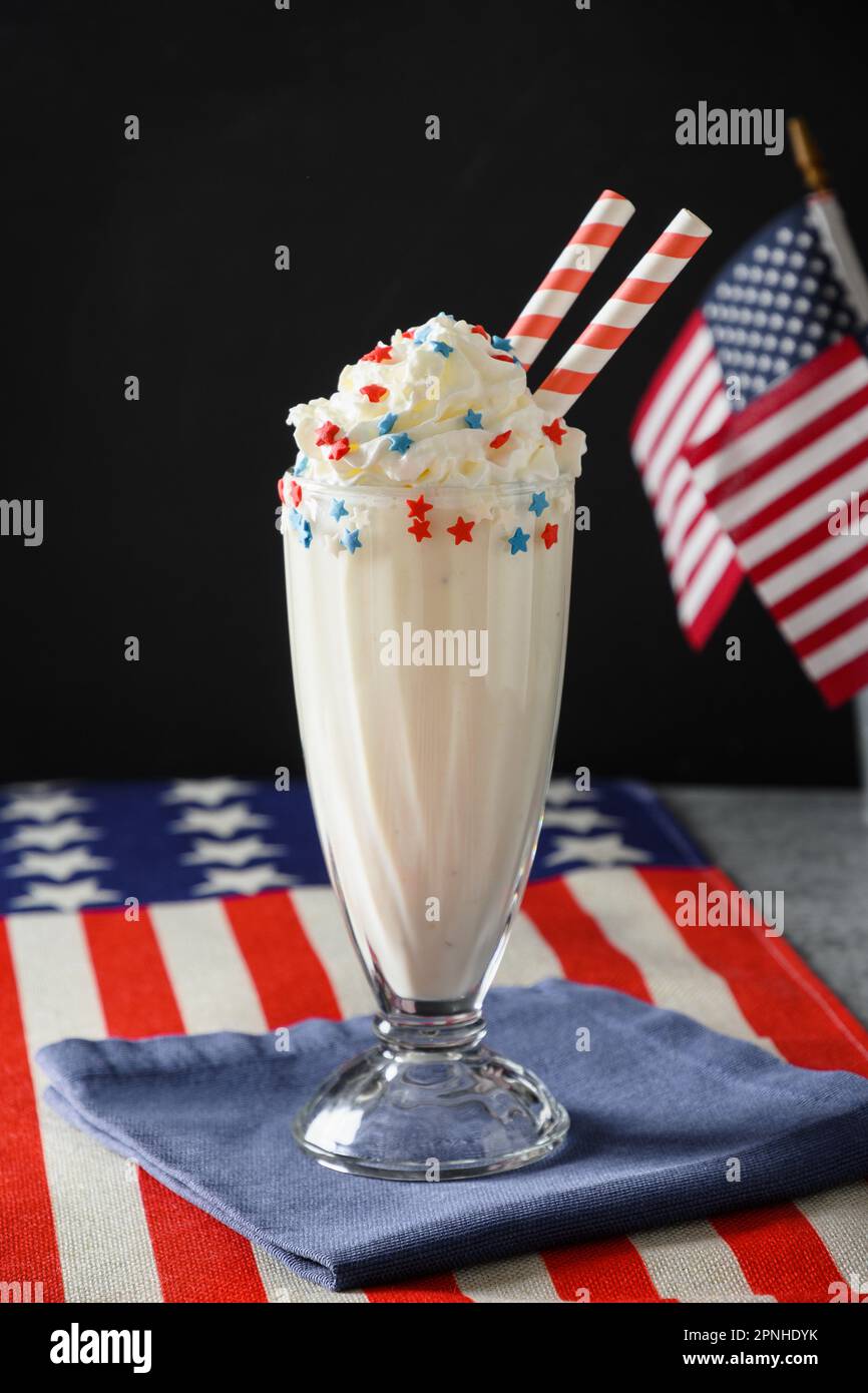Vanilla milkshake for Patriotic Independence Day in USA decorated red ...