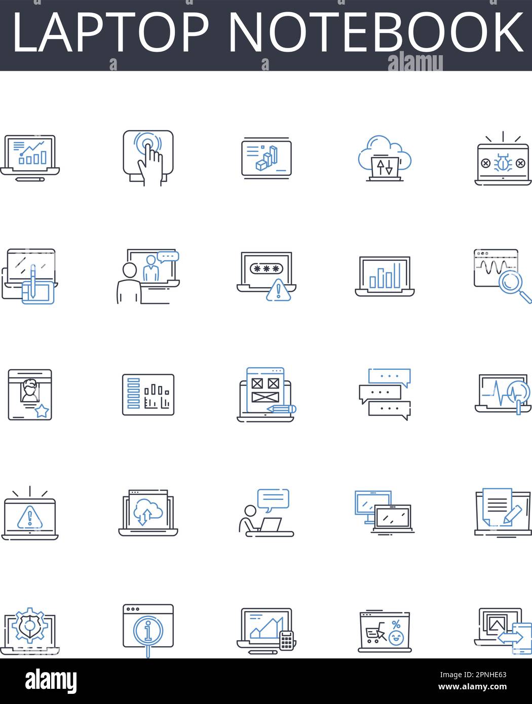 Laptop Notebook Line Icons Collection Portable Computer Mobile