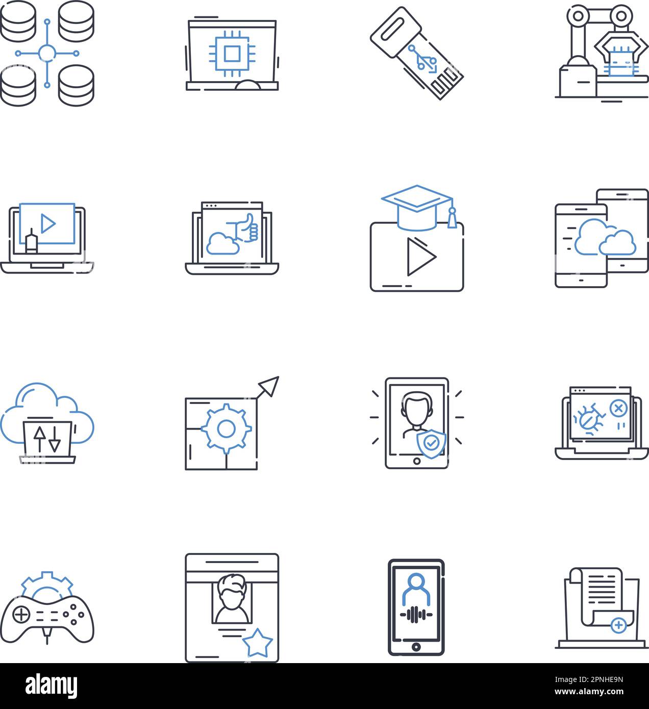 Portable electronics line icons collection. Smartph, Tablet, Laptop, E-reader, Smartwatch ...