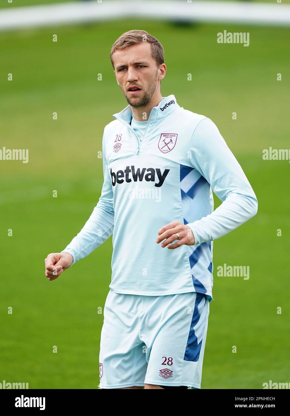 West Ham United's Tomas Soucek during a training session at Rush Green ...