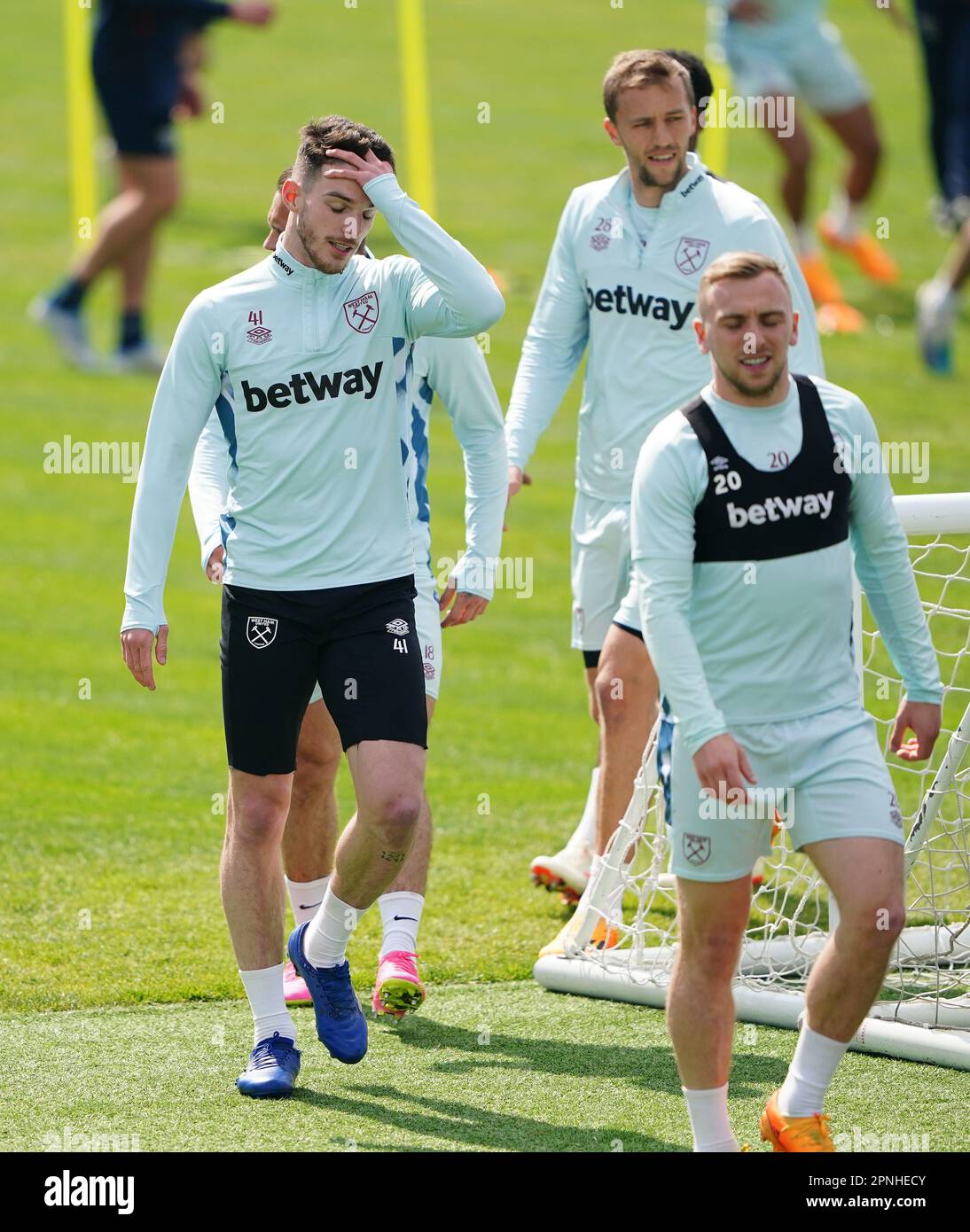 West Ham United's Declan Rice (left) during a training session at Rush ...