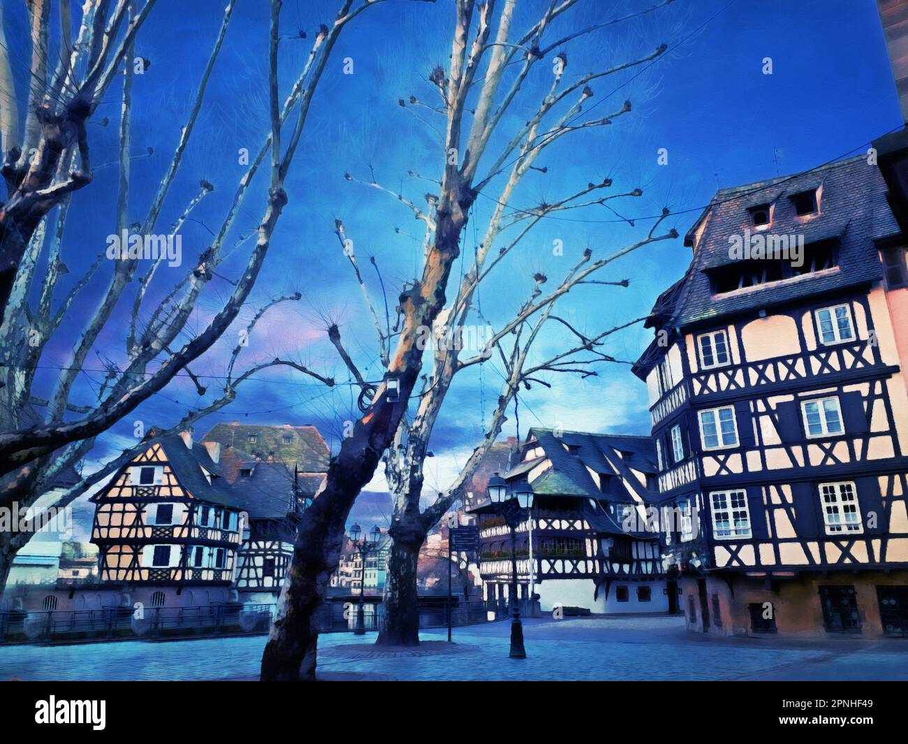 Vibrant oil painting of historic buildings in the French city of ...