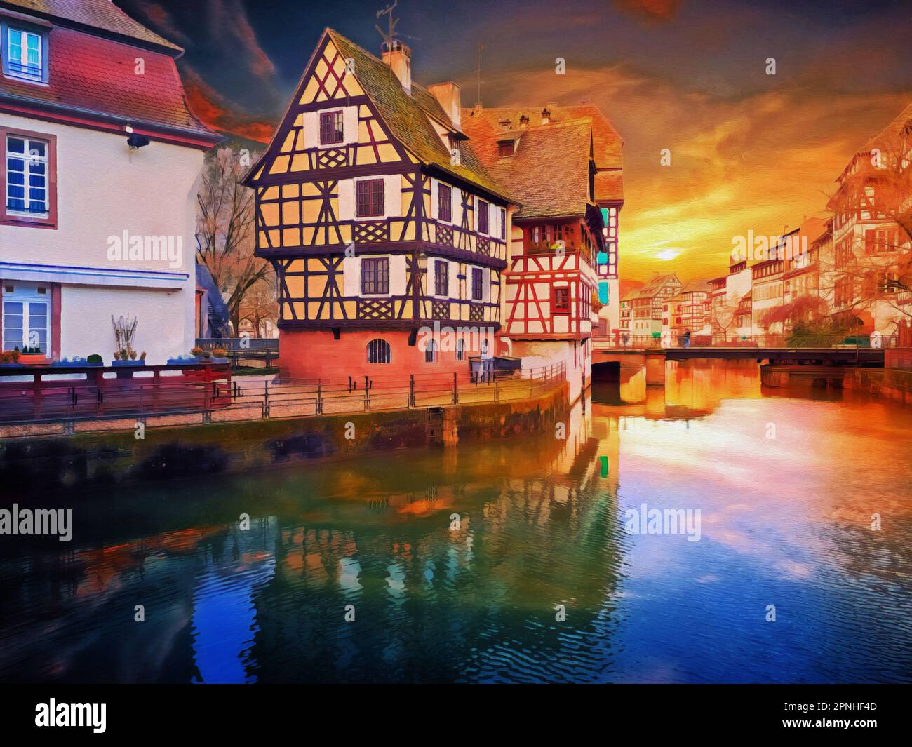 Vibrant oil painting of historic buildings in the French city of ...