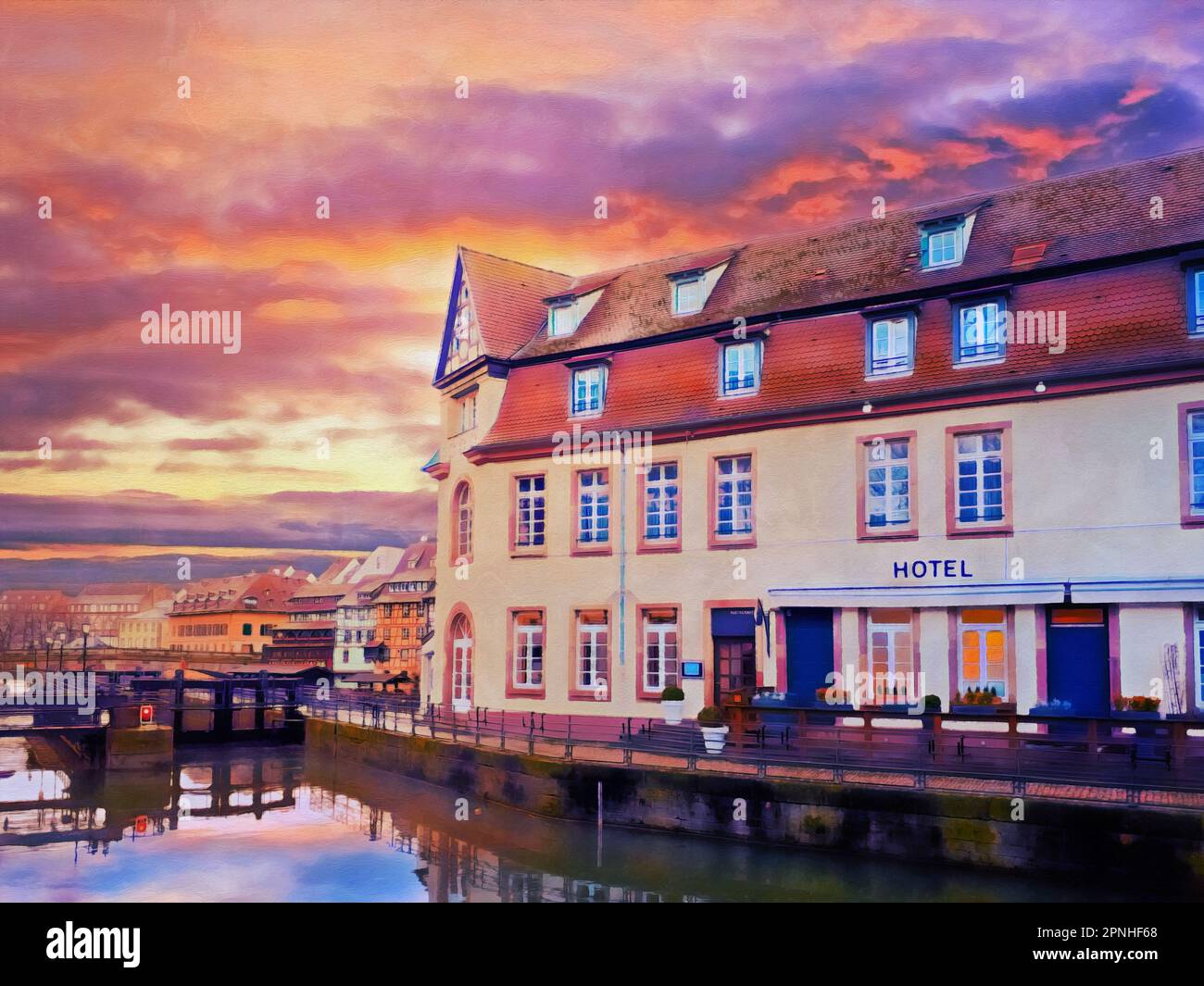 Vibrant oil painting of historic buildings in the French city of ...