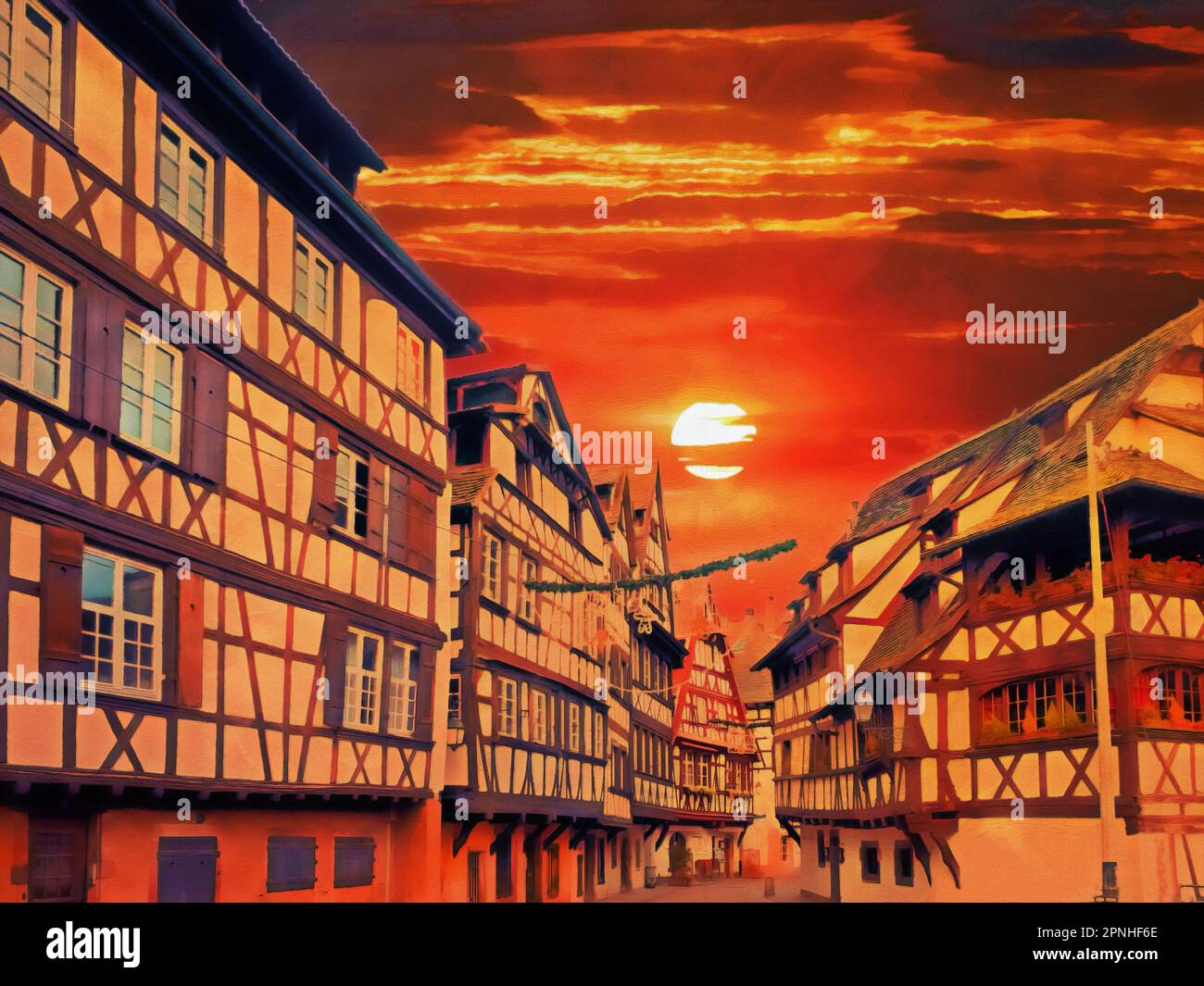 Vibrant oil painting of historic buildings in the French city of ...
