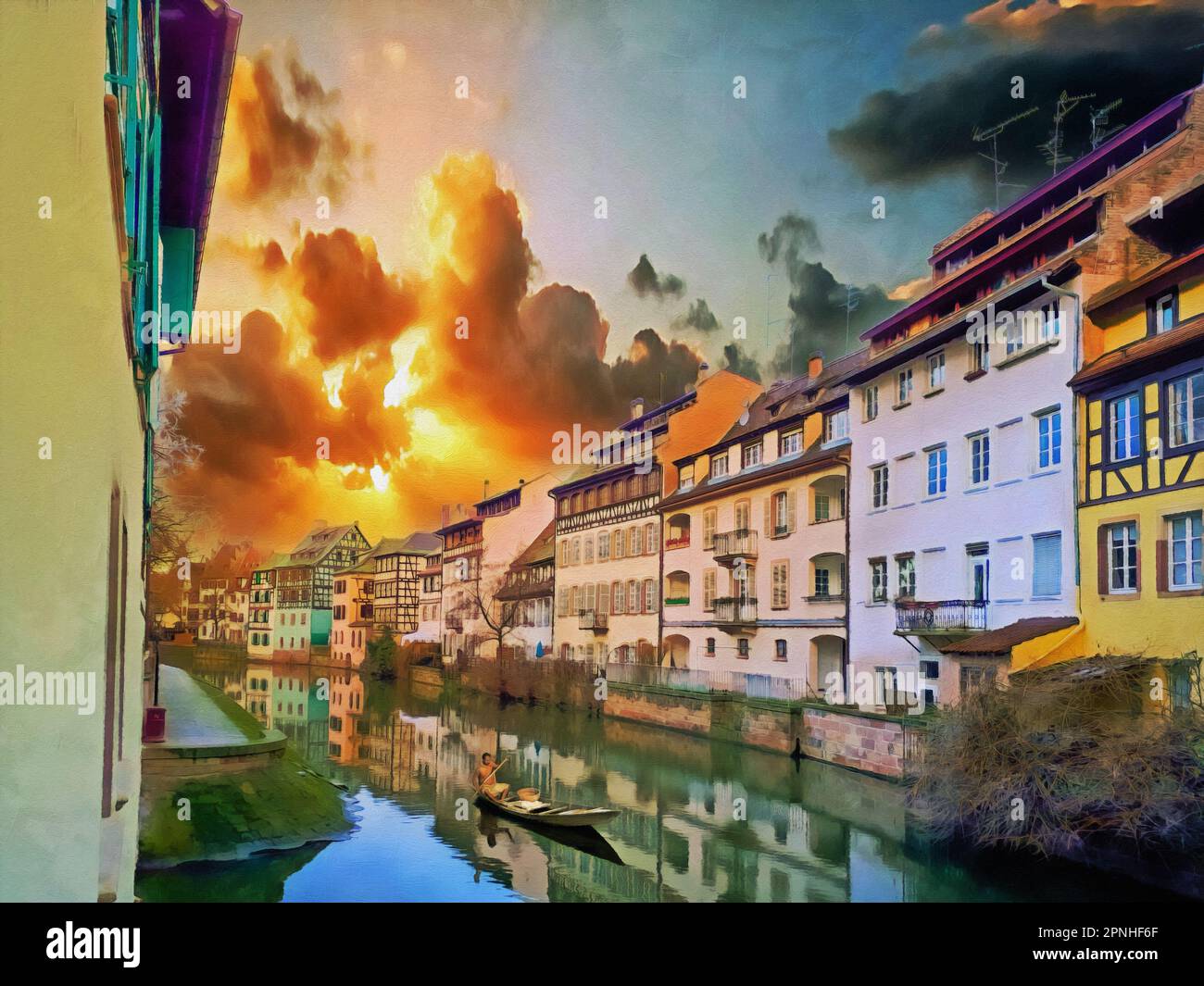 Vibrant oil painting of historic buildings in the French city of ...