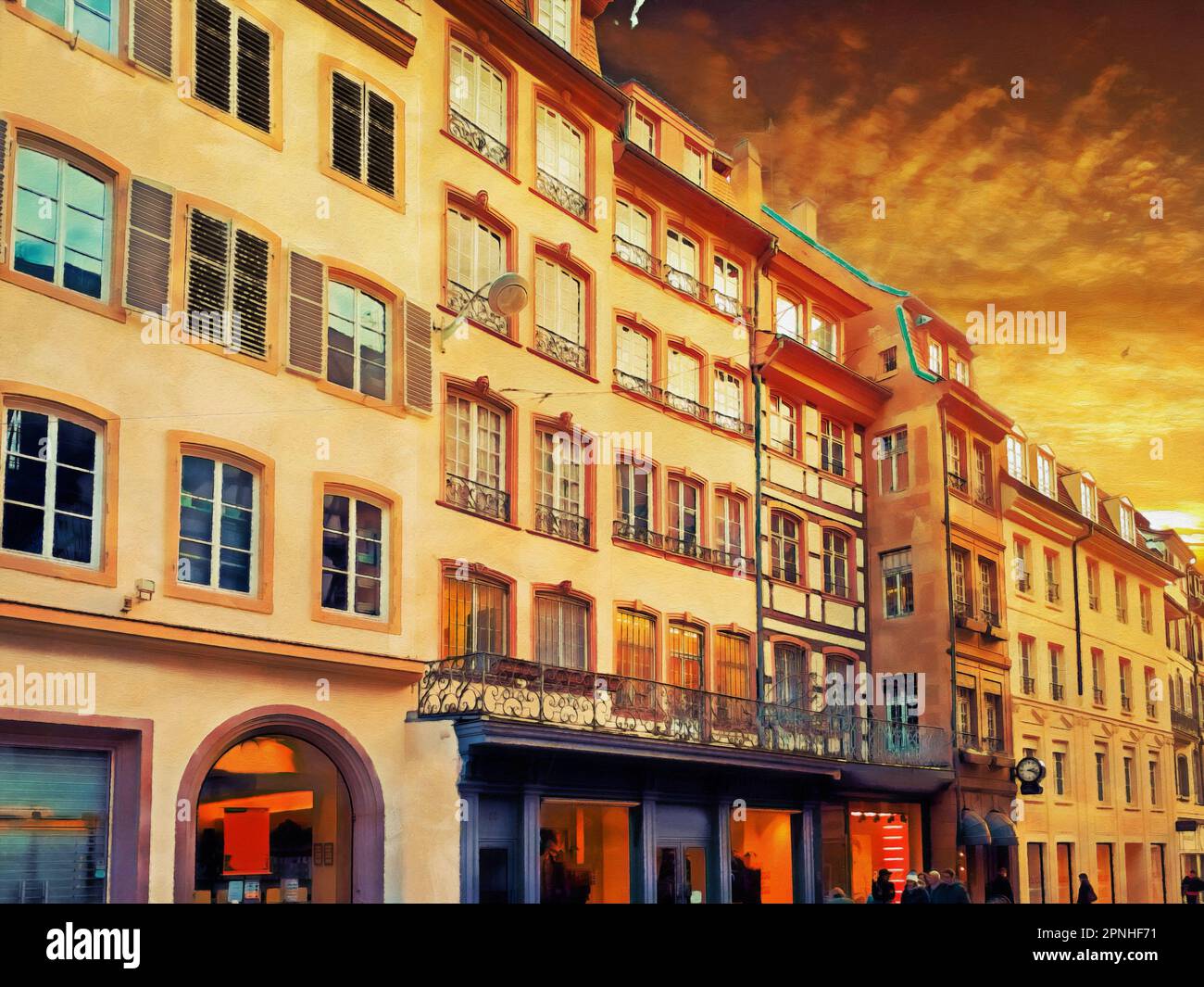 Vibrant oil painting of historic buildings in the French city of ...