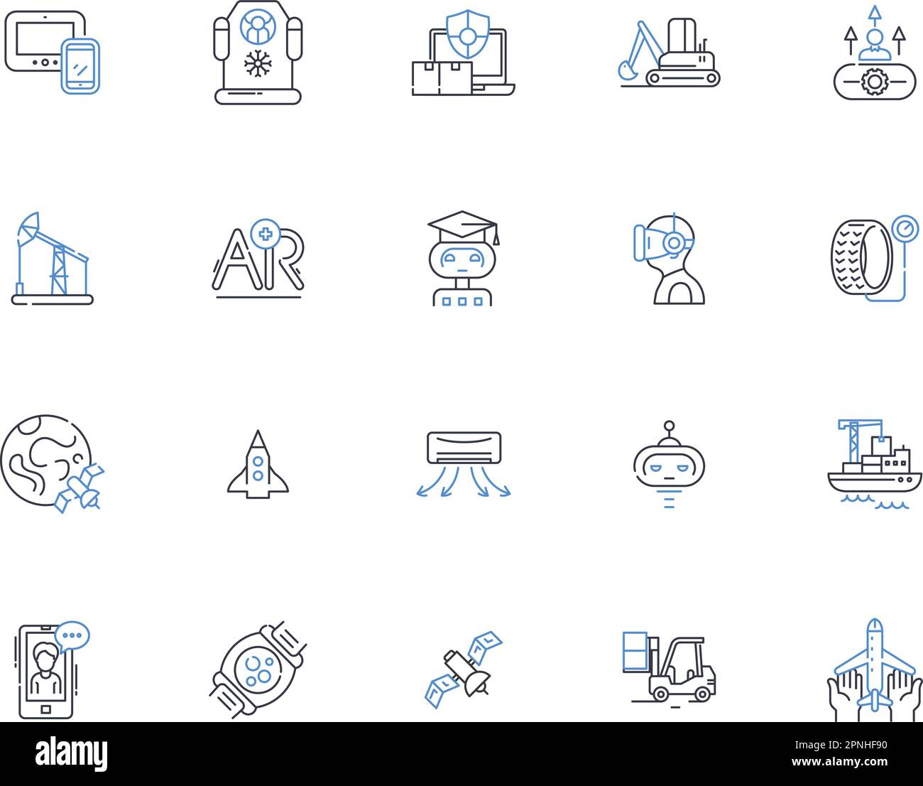 Machineries line icons collection. Automation, Fabrication ... Machineries line icons collection. Automation, Fabrication ...