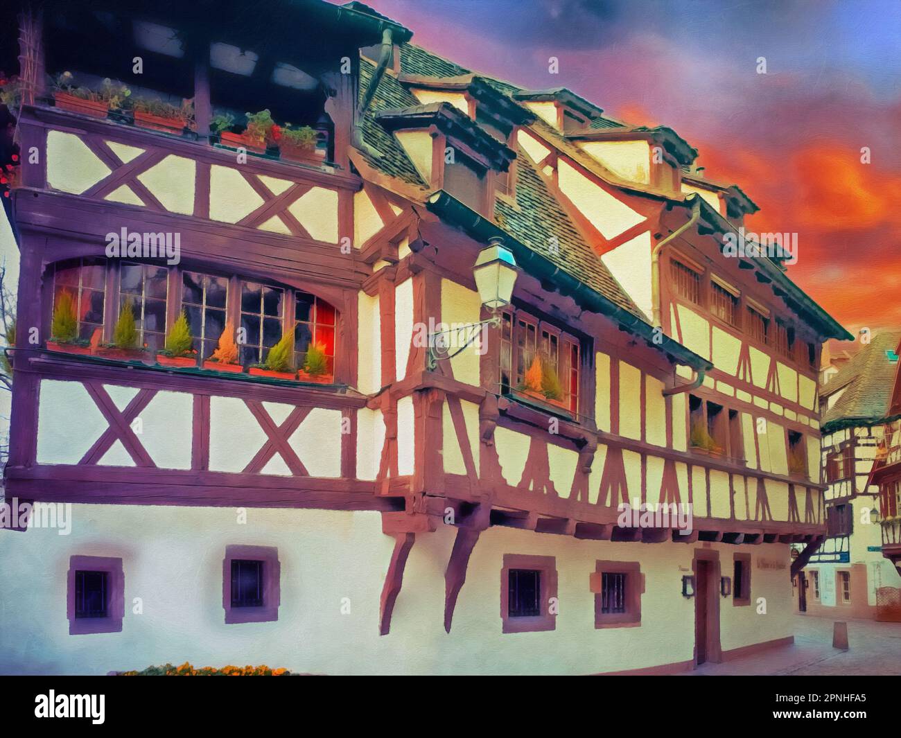 Vibrant oil painting of historic buildings in the French city of ...