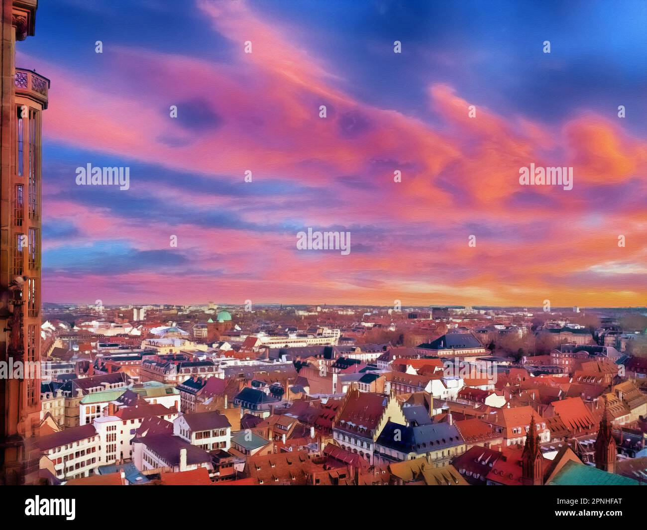 Vibrant oil painting of historic buildings in the French city of ...