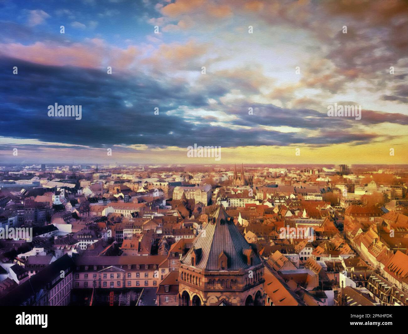 Vibrant oil painting of historic buildings in the French city of ...