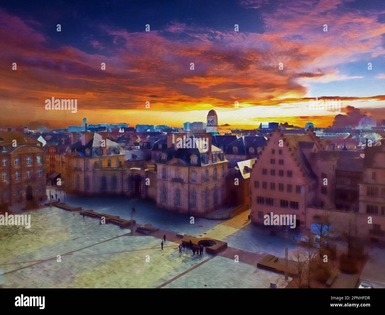 Vibrant oil painting of historic buildings in the French city of ...