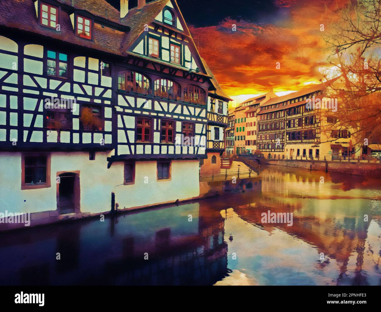 Vibrant oil painting of historic buildings in the French city of ...