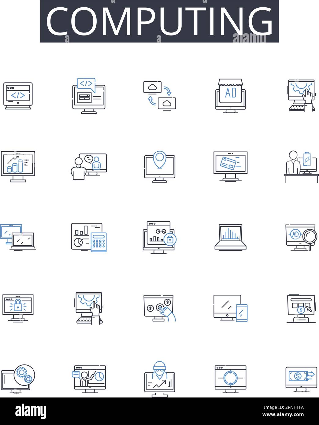 Computing Line Icons Collection Information Technology Internet