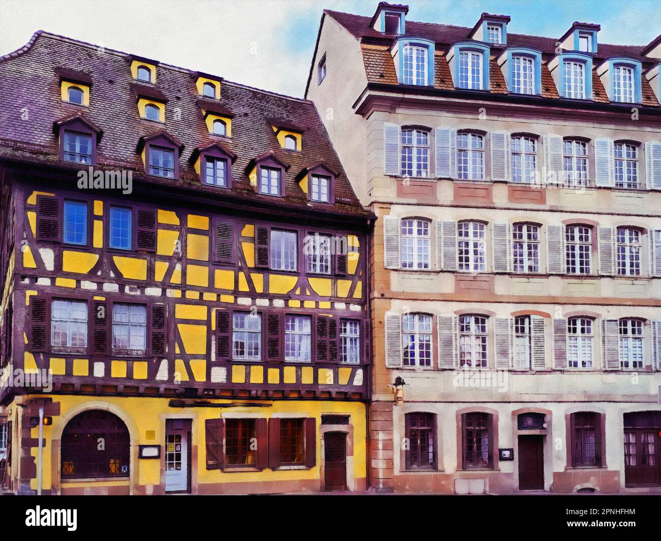 Vibrant oil painting of historic buildings in the French city of ...