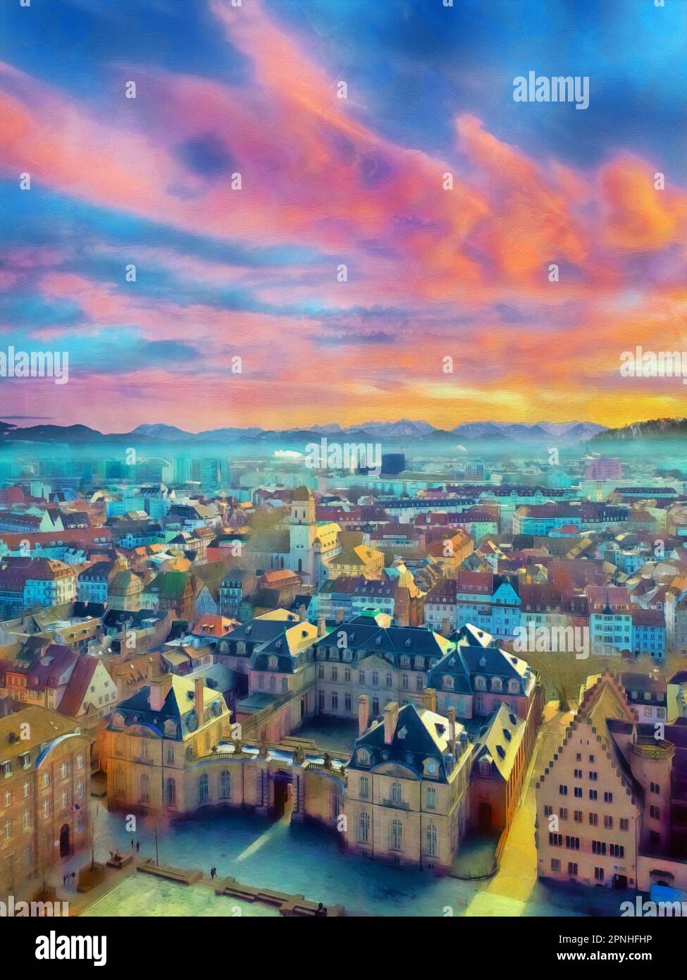 Vibrant oil painting of historic buildings in the French city of ...