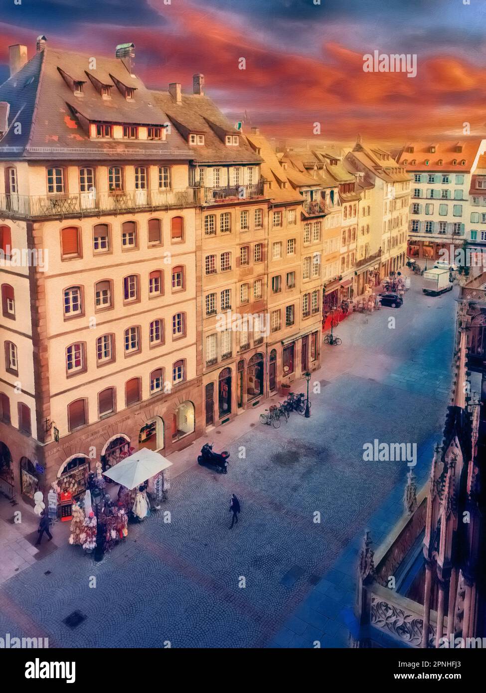 Vibrant oil painting of historic buildings in the French city of ...
