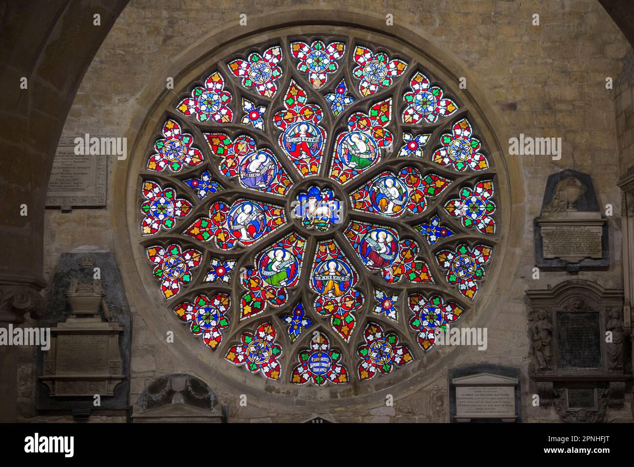 Stained glass church window – The Rose Window – at Cheltenham Minster ...