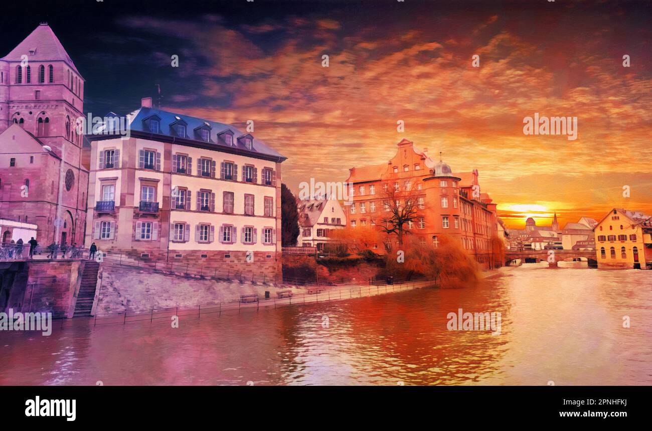 Vibrant oil painting of historic buildings in the French city of ...