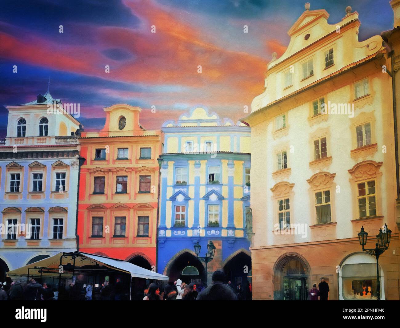 Vibrant oil painting of historic buildings in the French city of ...