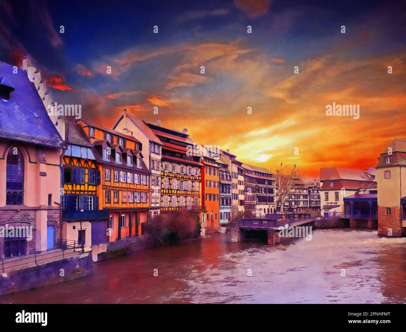 Vibrant oil painting of historic buildings in the French city of ...