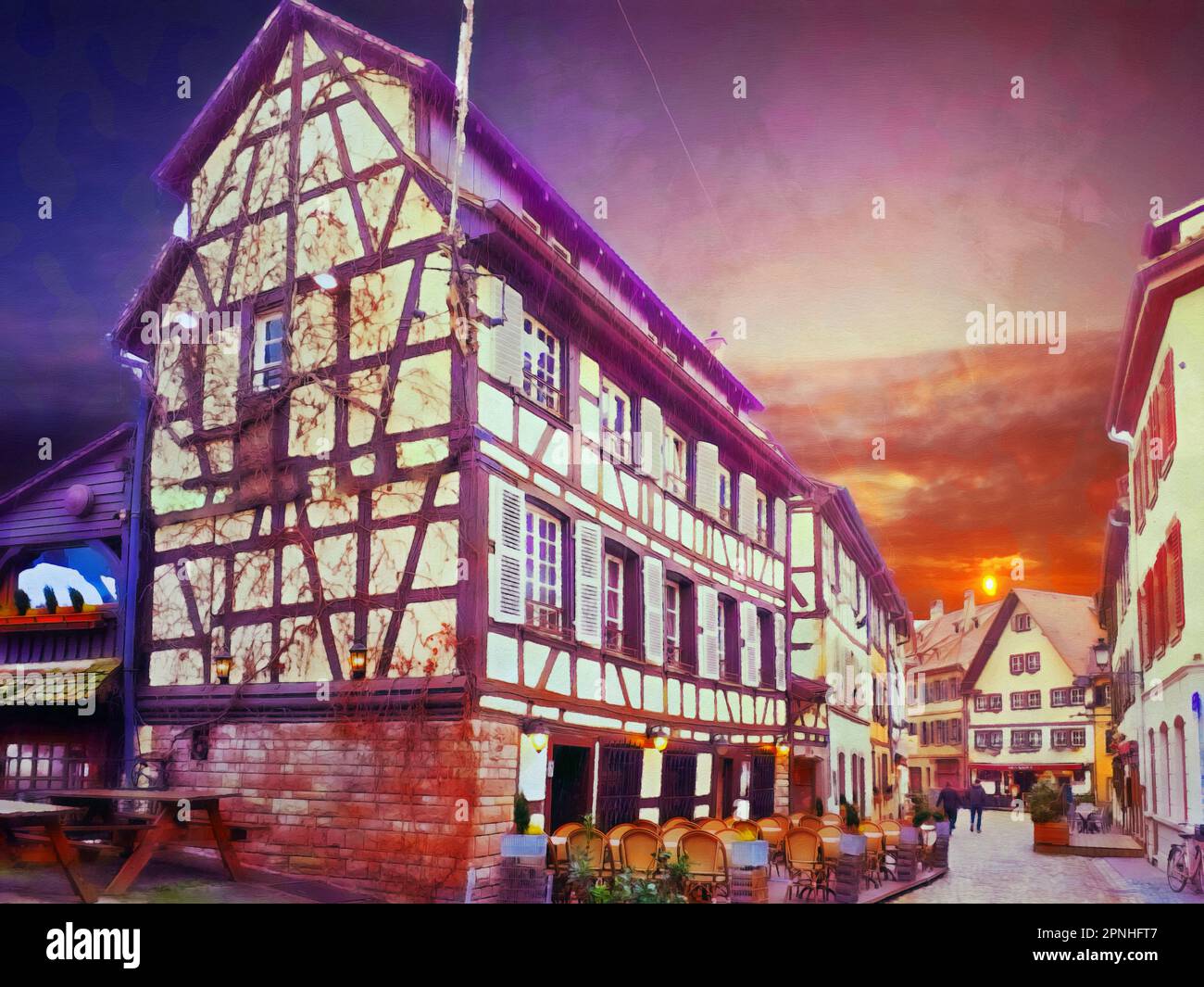 Vibrant oil painting of historic buildings in the French city of ...