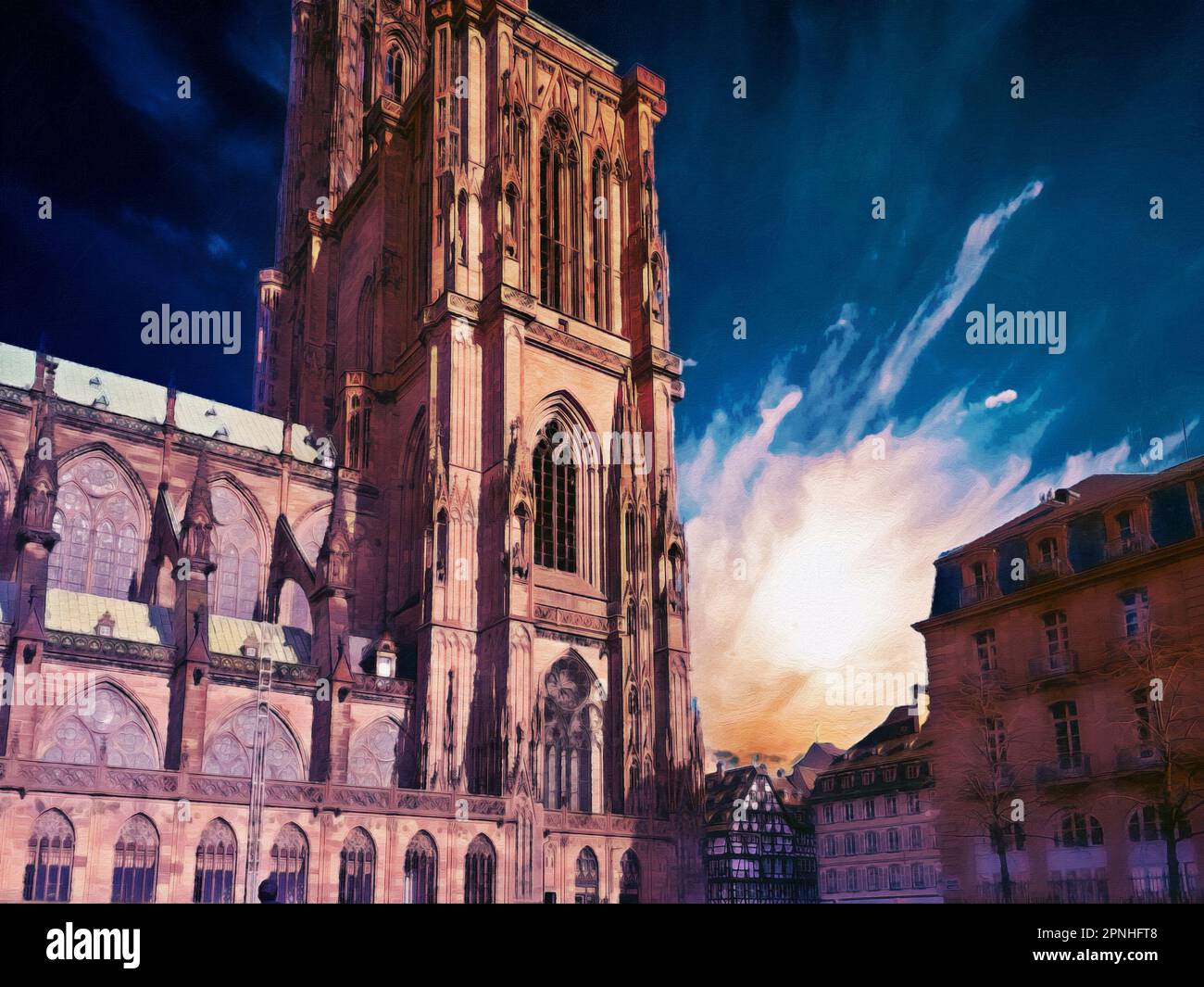 Vibrant oil painting of historic buildings in the French city of ...