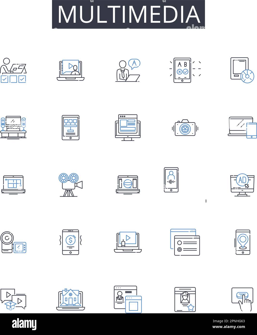 Multimedia line icons collection. Pier, Visionary, Trailblazer, Creator ...