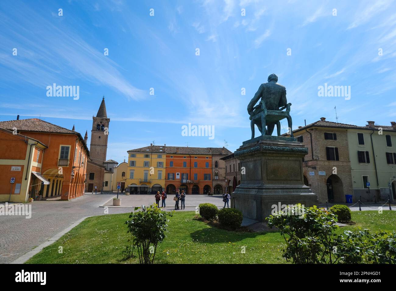 View of the statue of Giuseppe Verdi on the square of Giuseppe Verdi in ...
