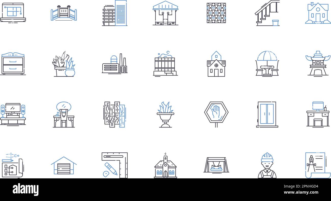 Community center building line icons collection. Multipurpose ...