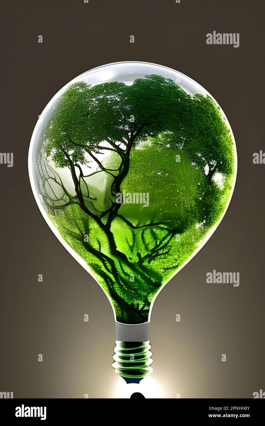Light bulb with tree inside. Green alternative energy concept eco ...