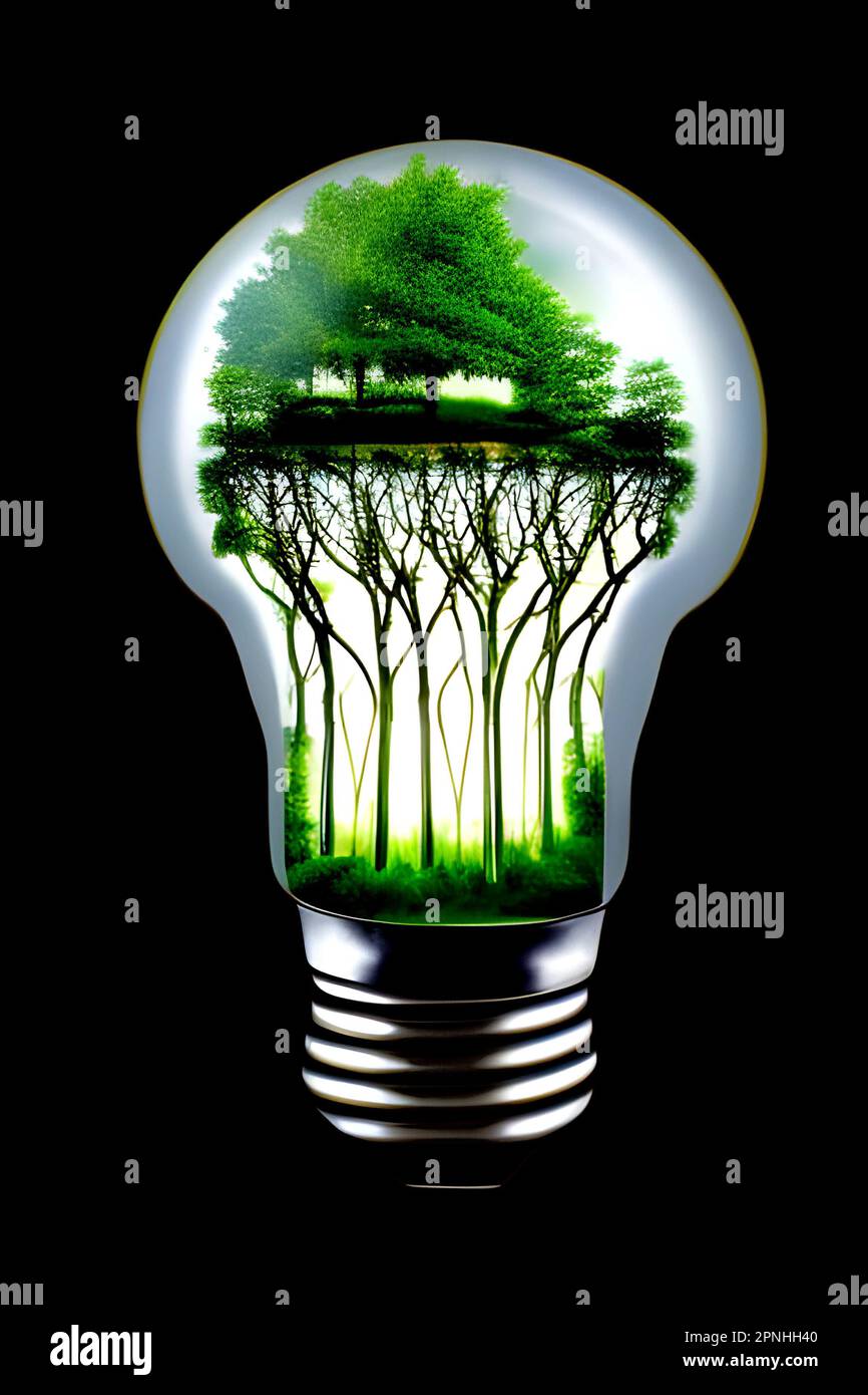 Light bulb with tree inside. Green alternative energy concept eco ...