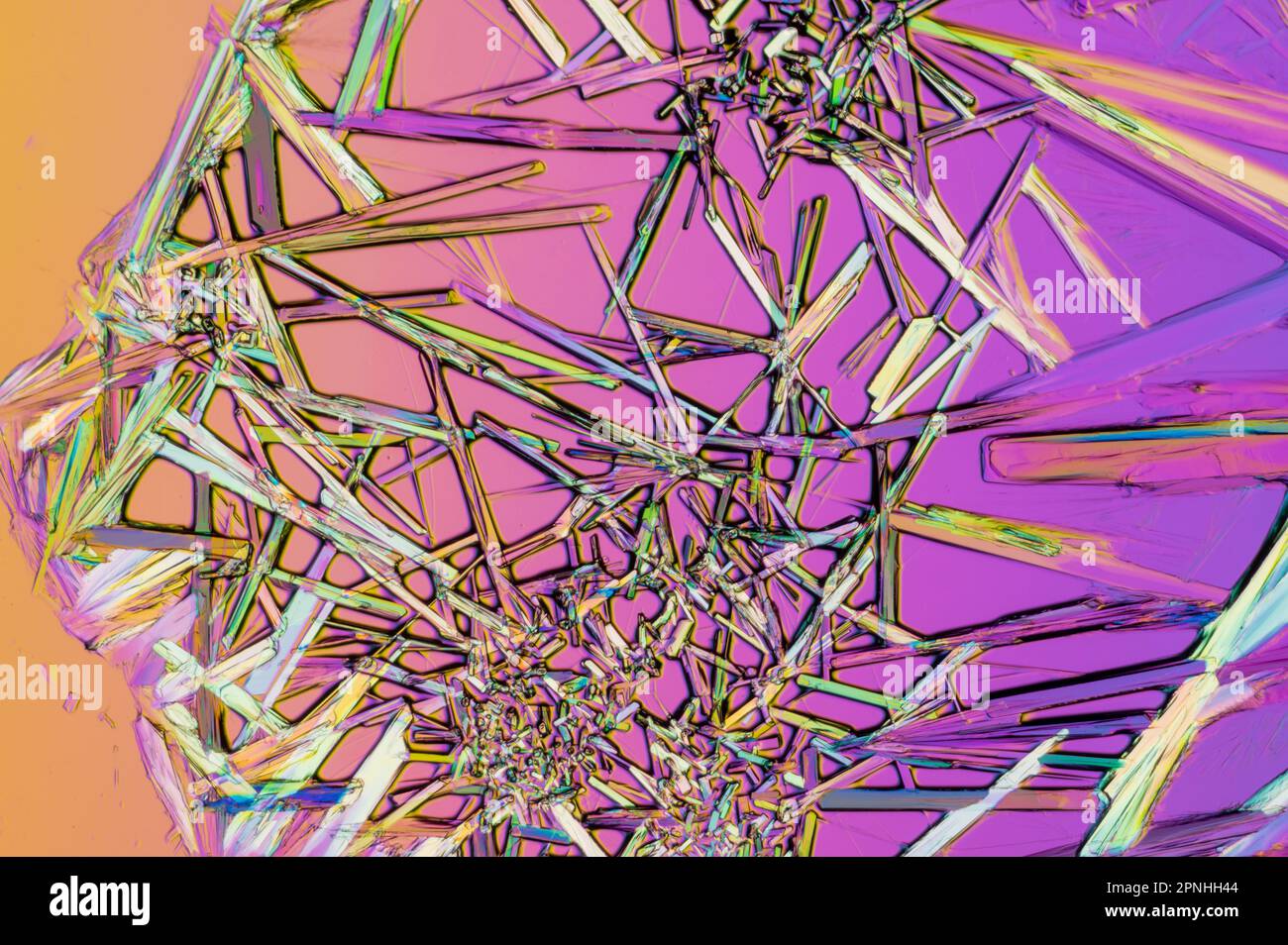 Epsom salts crystals photographed on a microscope slide using cross ...