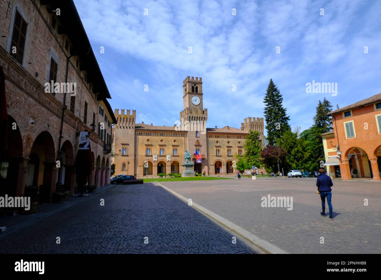 square of Giuseppe Verdi across the building of the theater and tower ...
