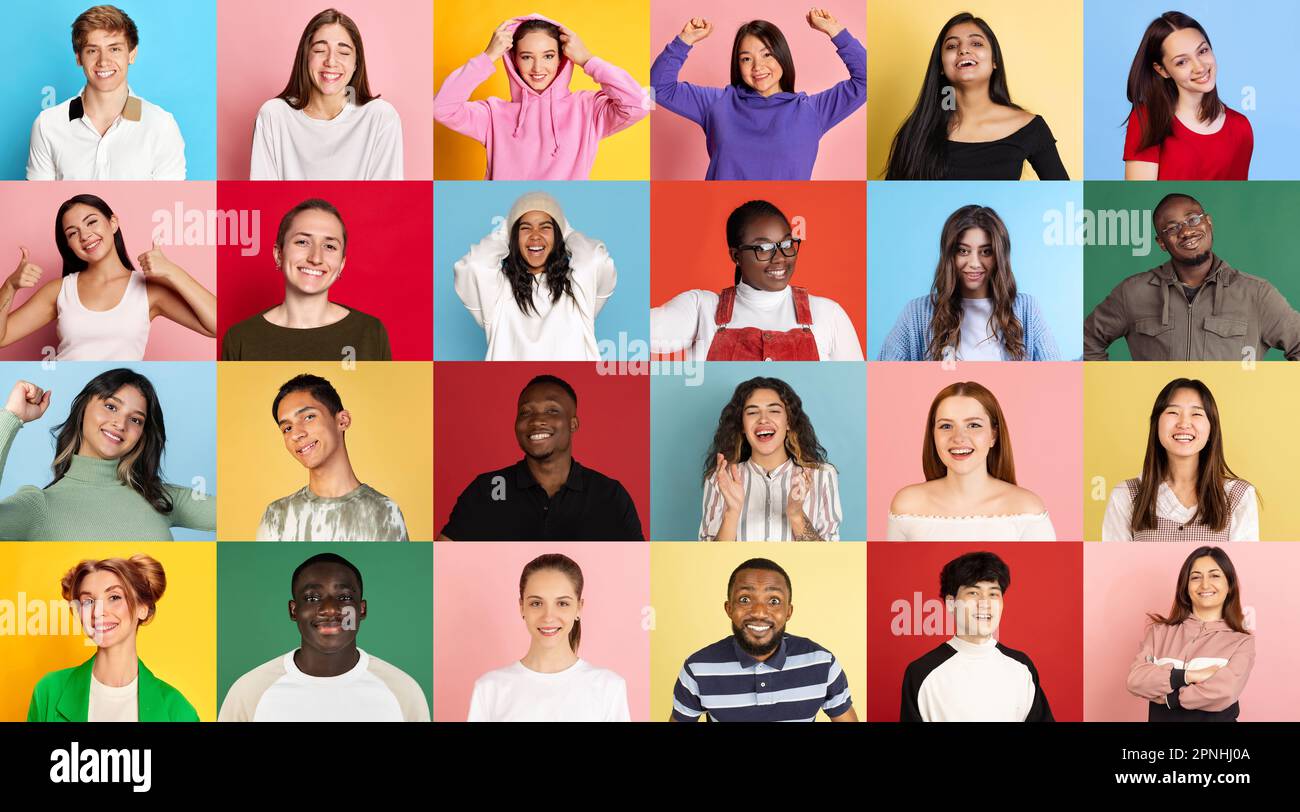 Collage made of different young people, men and women of various age ...