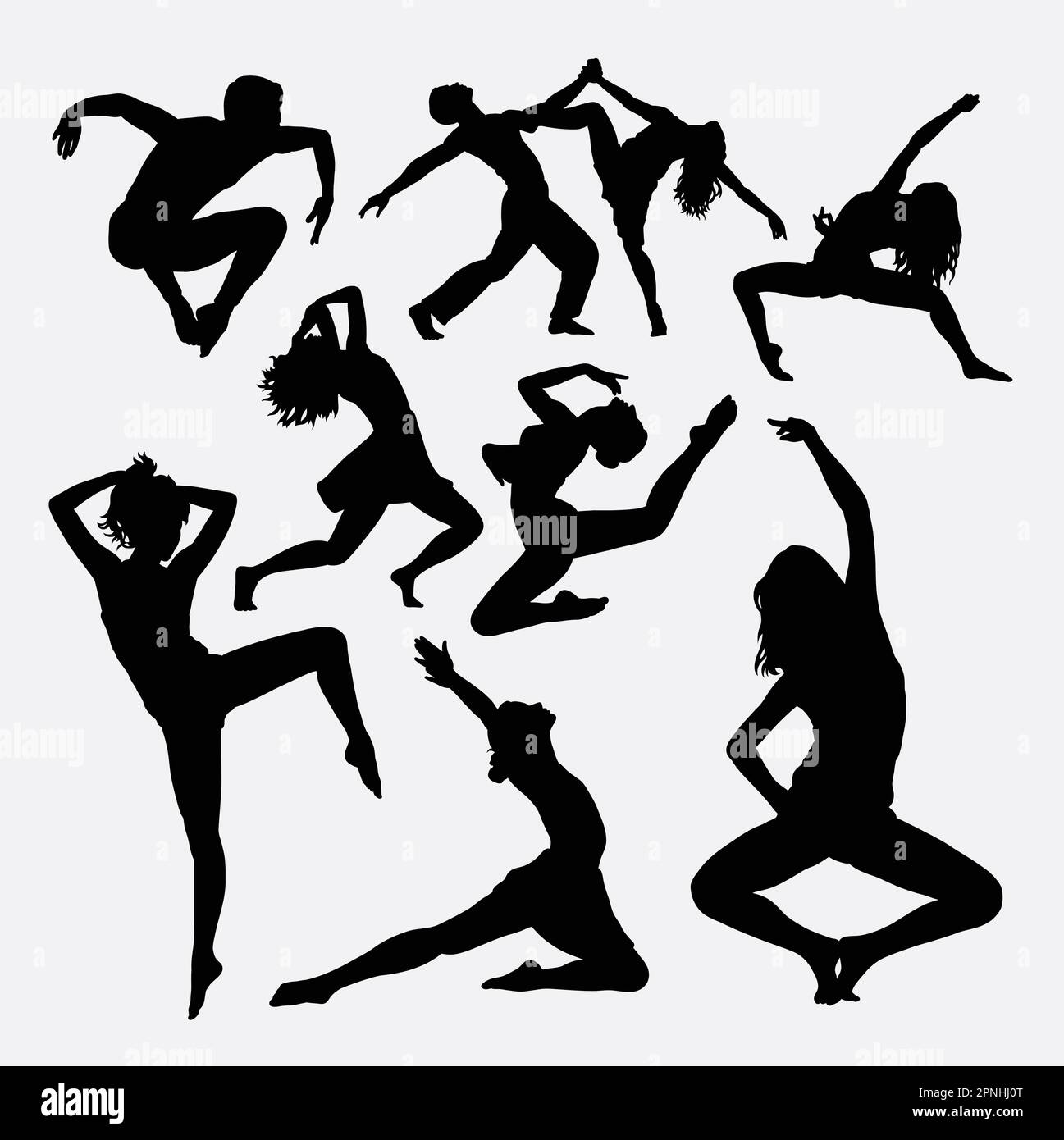 Traditional and modern dance. Male and female pose silhouette. Good use ...